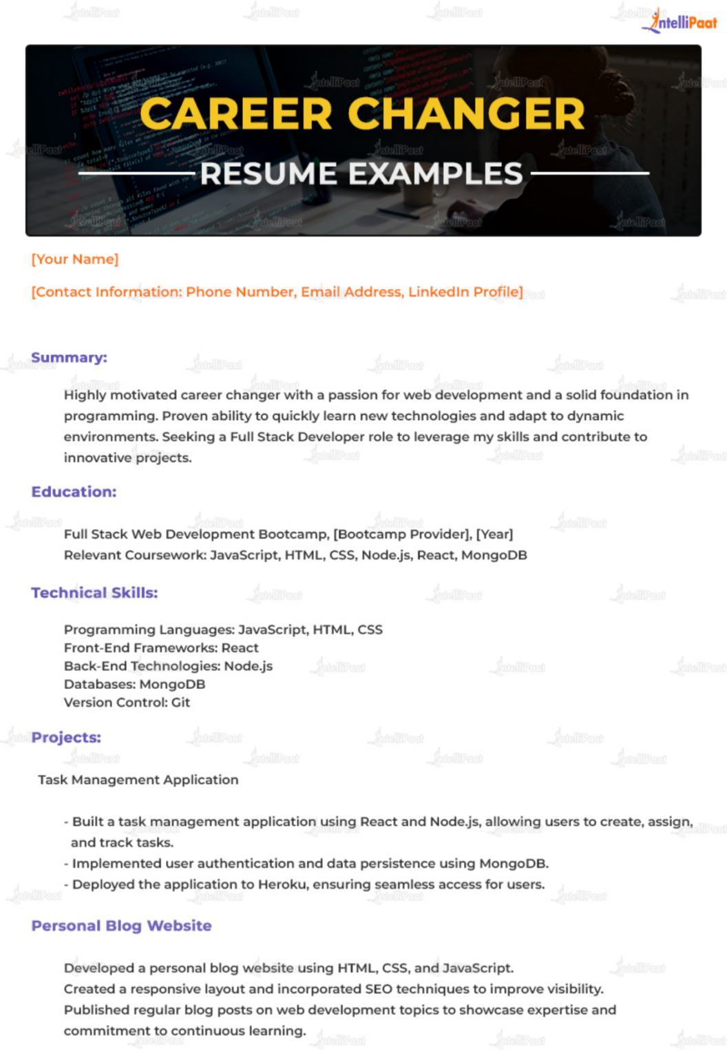 Full Stack Developer Resume Examples for 2025 - Intellipaat