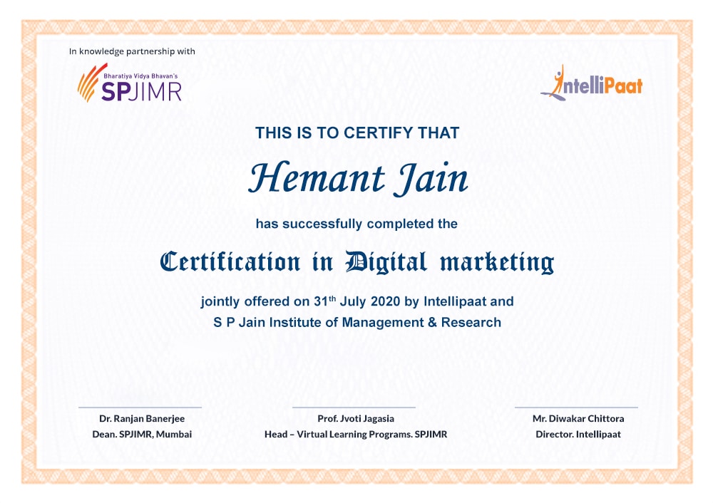 Certification In Digital Marketing By Spjimr Intellipaat