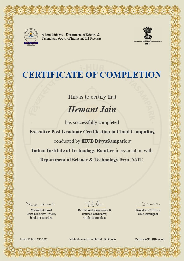 Executive Post Graduate Certification in Cloud Computing - iHUB IIT Roorkee