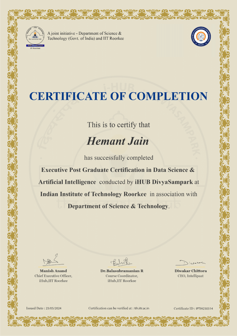 EPG Certification in Data Science and AI - IIT Roorkee iHUB