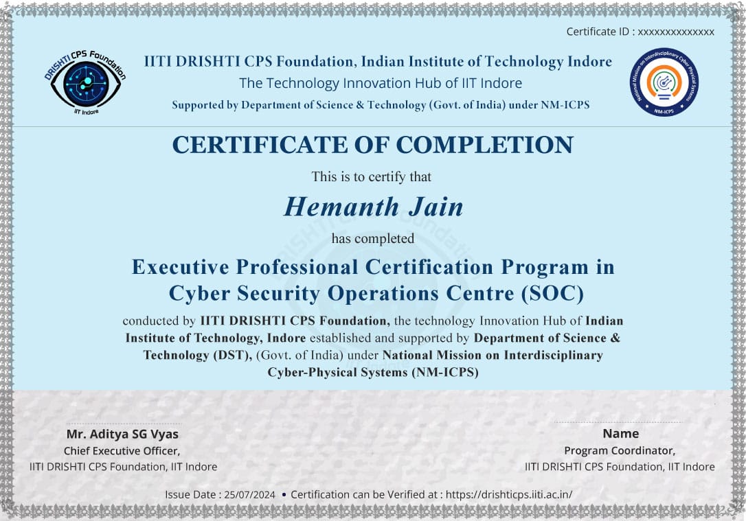 SOC Training Online Course - IIT Indore DRISHTI CPS