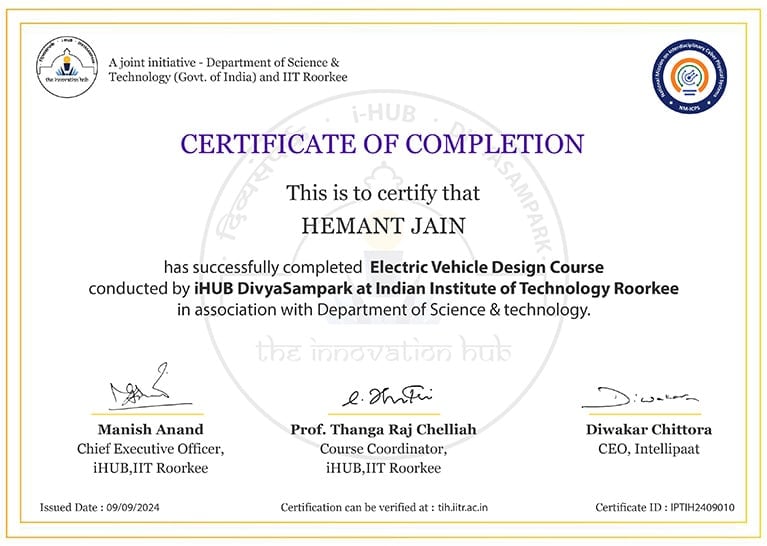 Electric Vehicle Course Online with IIT Certification